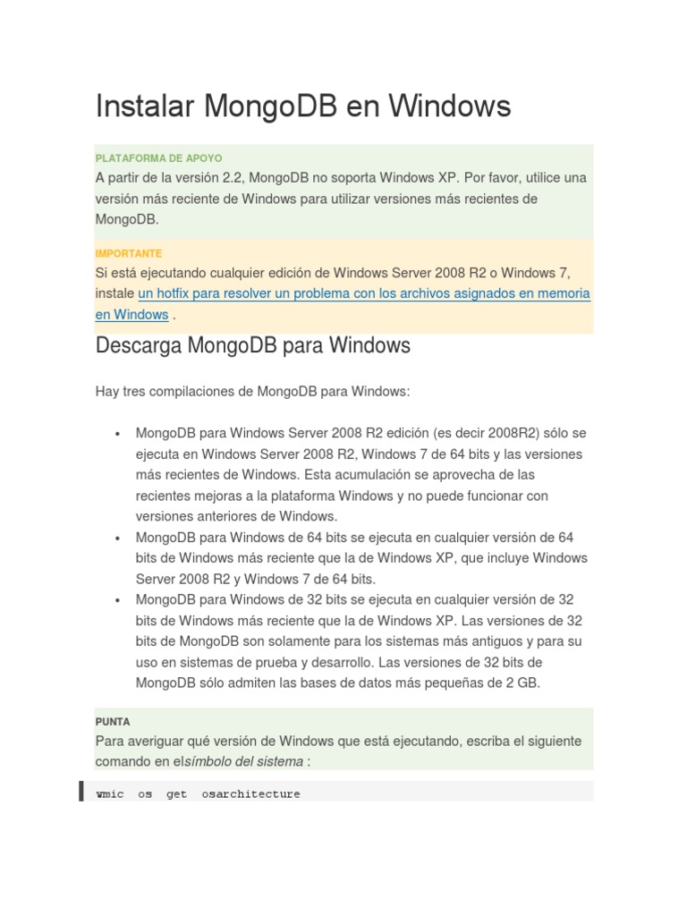 Instalar MongoDB en Windows | PDF | Mongo Db | Computación de 64 bits