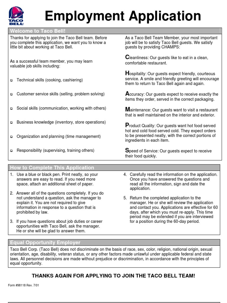 Tacobell Application | PDF | Polygraph | Arrest