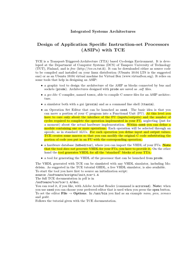 Tce Tutorial | PDF | Vhdl | Central Processing Unit