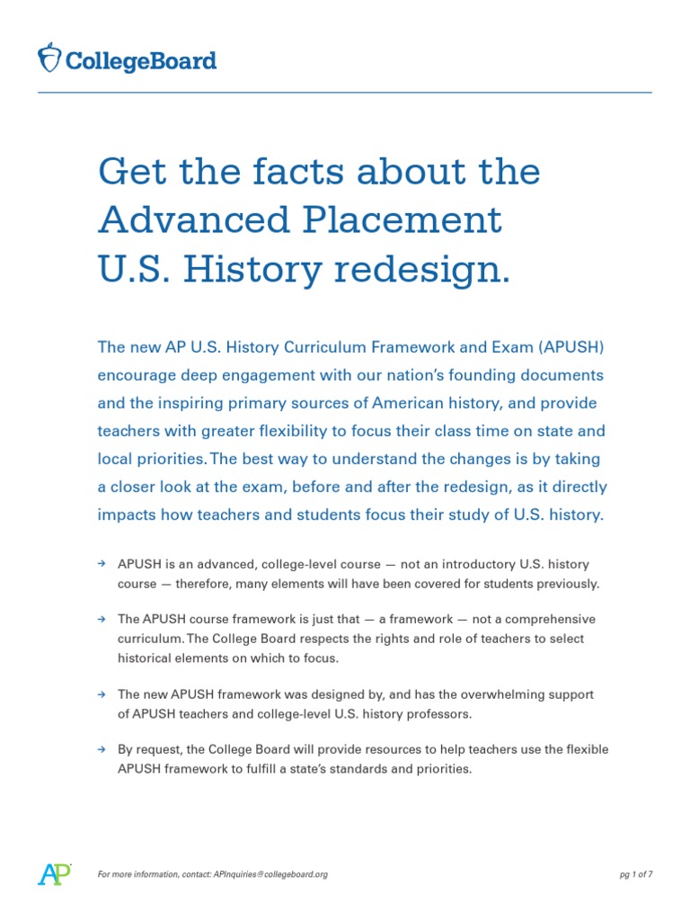 AP US History Fact Sheet | PDF | Advanced Placement | Pedagogy
