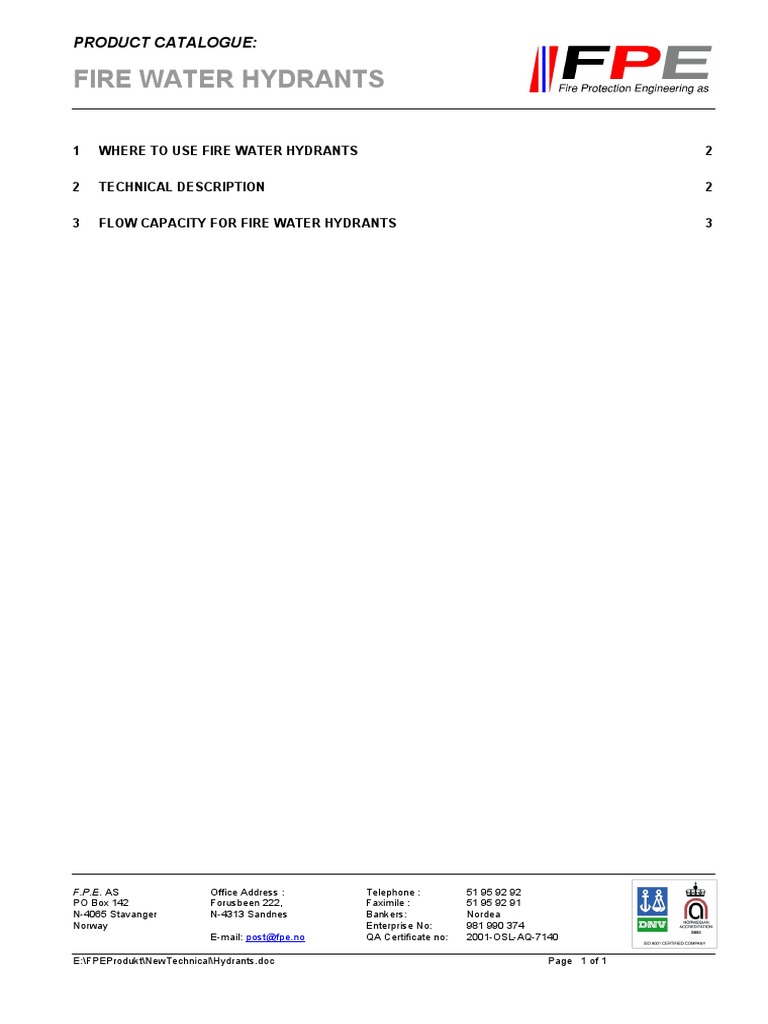 Fire Water Hydrants: Product Catalogue | PDF | Nozzle | Valve