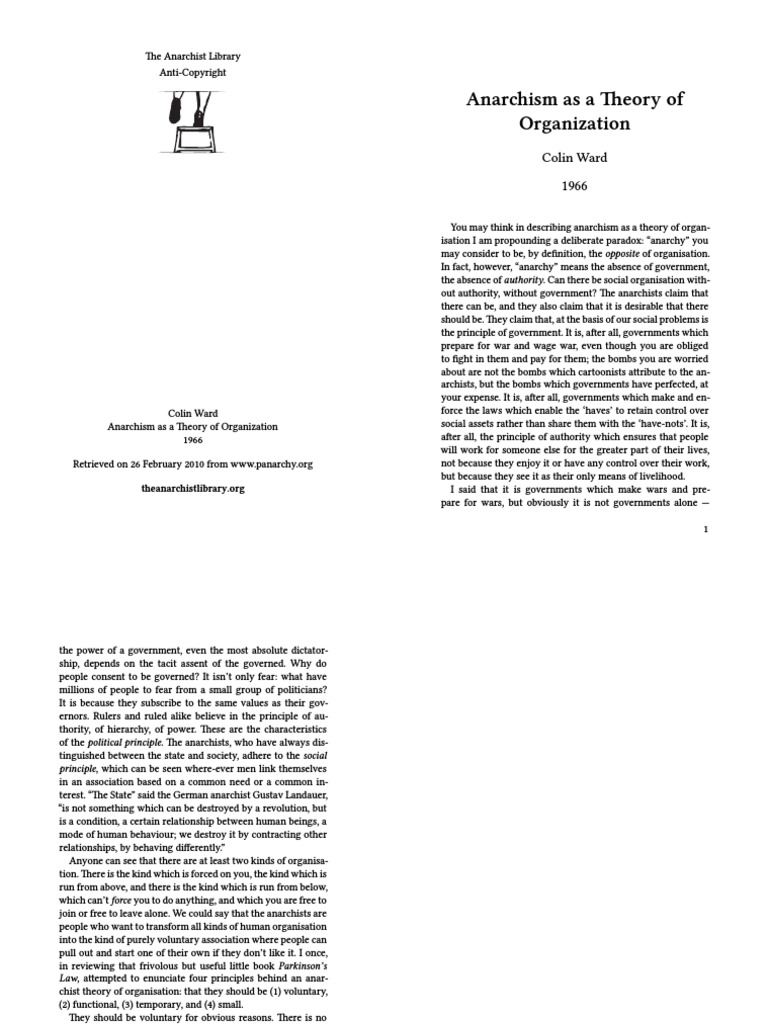 Colin Ward Anarchism As A Theory of Organization - LT | PDF | Sociological Theories | Anti ...