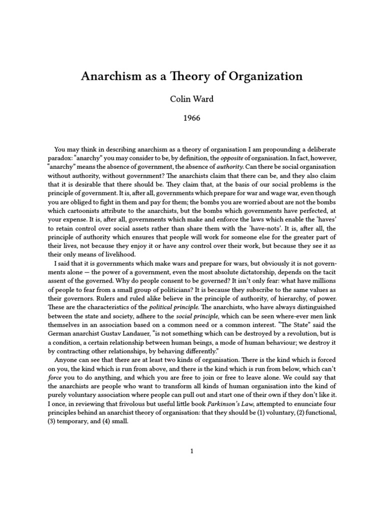 Colin Ward Anarchism As A Theory of Organization | PDF | Philosophical ...