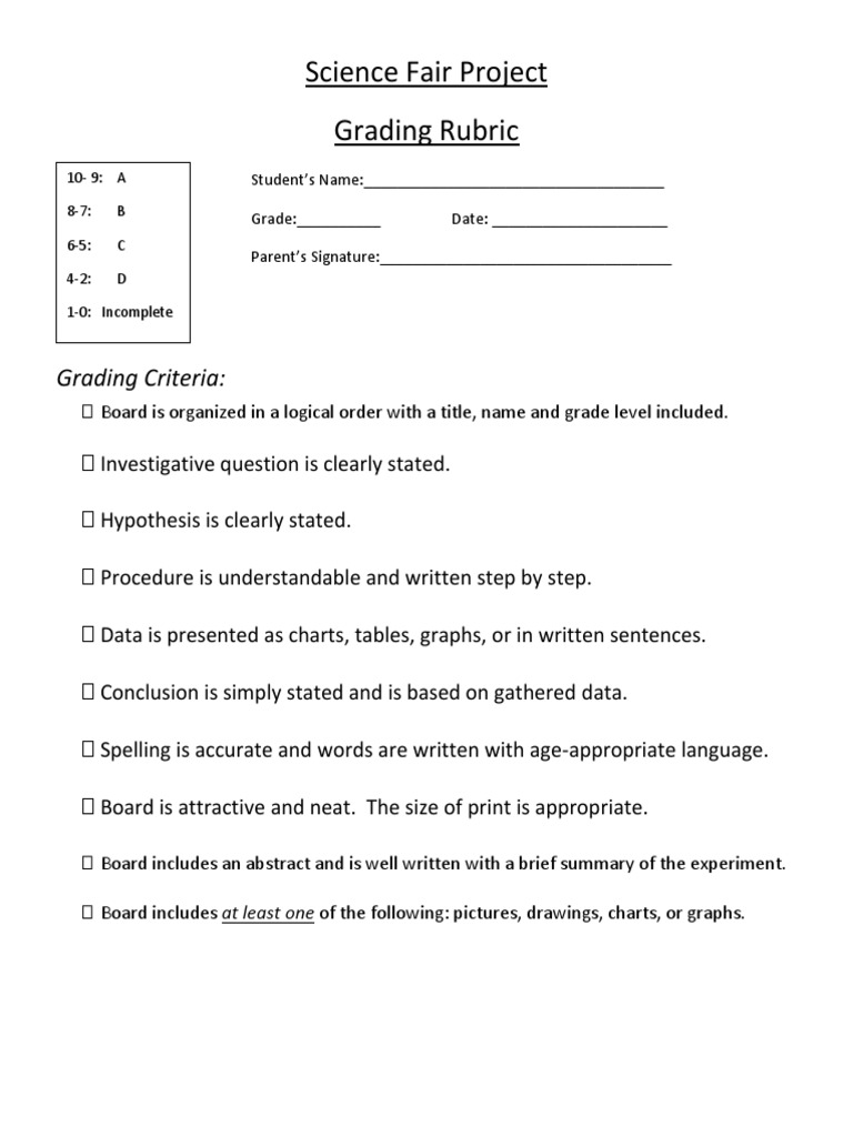 Science Fair Project Grading Rubric | PDF
