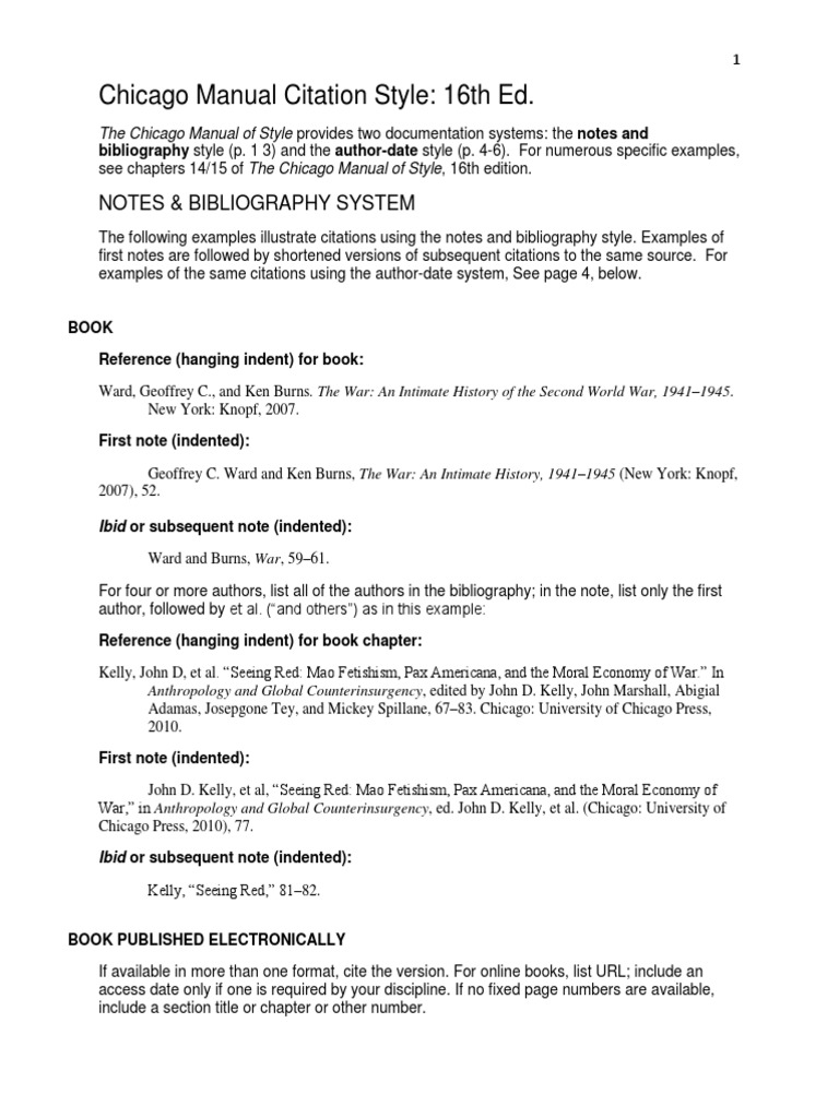 Chicago Manual Citation Style: 16th Ed.: Notes & Bibliography System ...