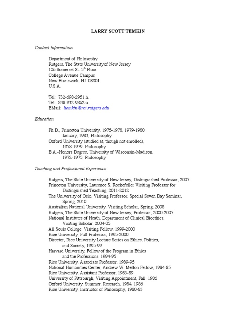 Larry Scott Temkin Contact and Academic Information | PDF | Bioethics ...