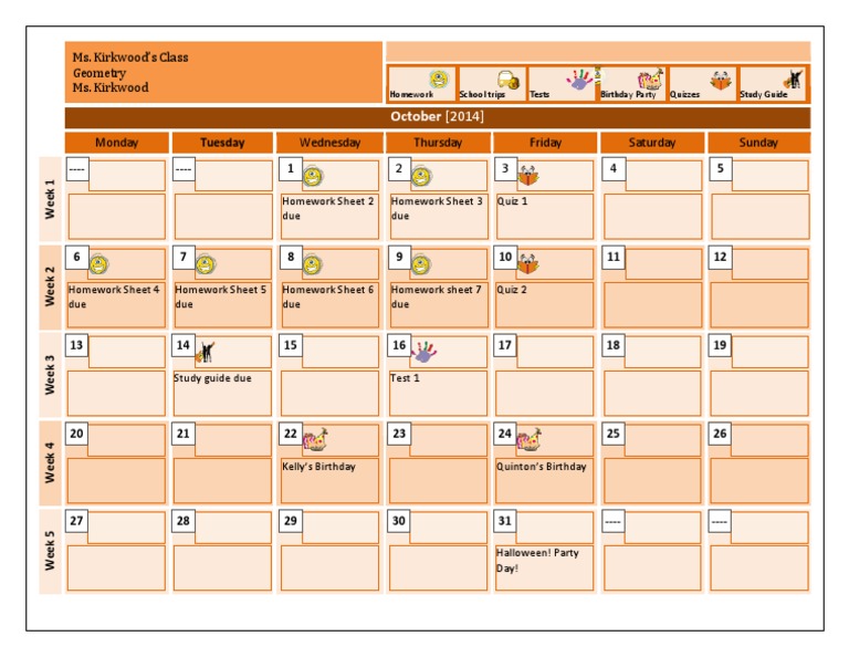 October 2014 Class Schedule & Homework | PDF