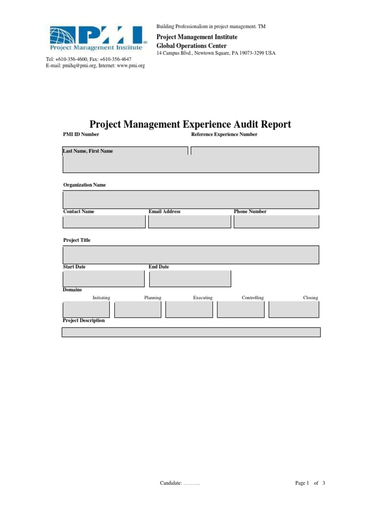 Verification of Project Management Experience and Audit Report for PMP ...