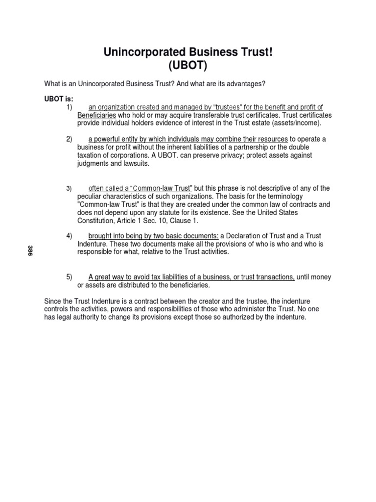 Understanding Unincorporated Business Trusts | PDF | Trust Law | Trustee