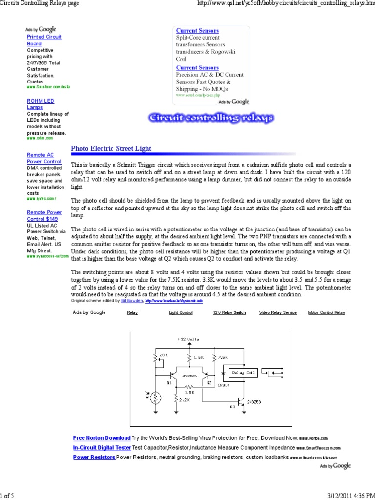 Circuits Controlling Relays Page | PDF | Relay | Switch