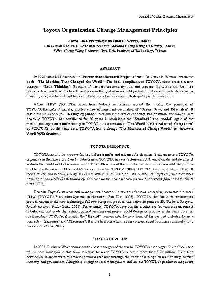 Toyota Organization Change Management | PDF | Lean Manufacturing | Toyota