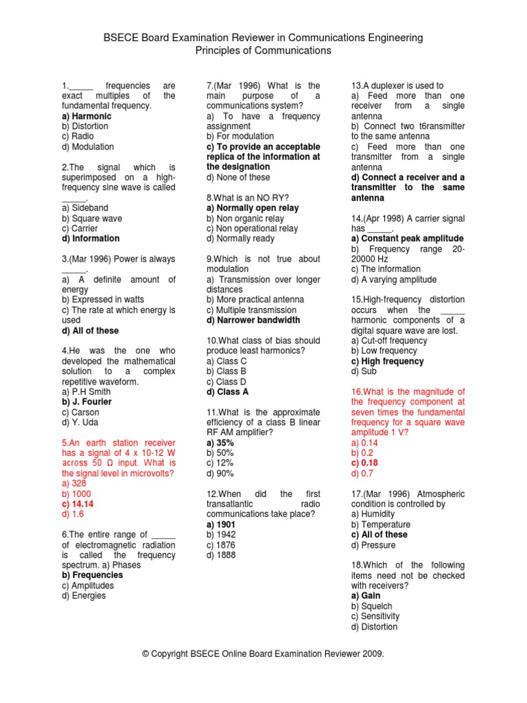 Mcq In Electronics Principles Of Communications Download Free Pdf
