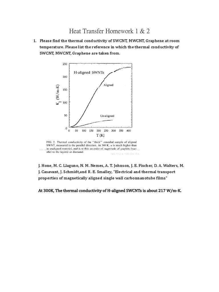 Heat Transfer Homework 1 PDF | PDF | Thermal Conductivity | Carbon Nanotube