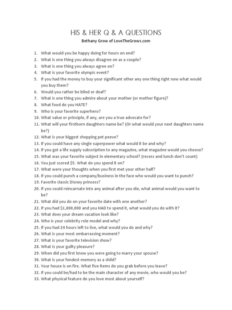 His & Her Q & A Questions | PDF | Seven Deadly Sins | Christianity