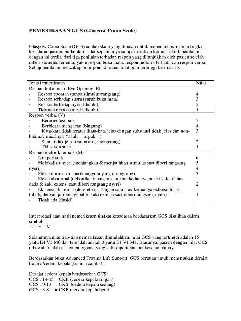 Penilaian Tingkat Kesadaran Atau Glasgow Coma Scale PDF, 53% OFF