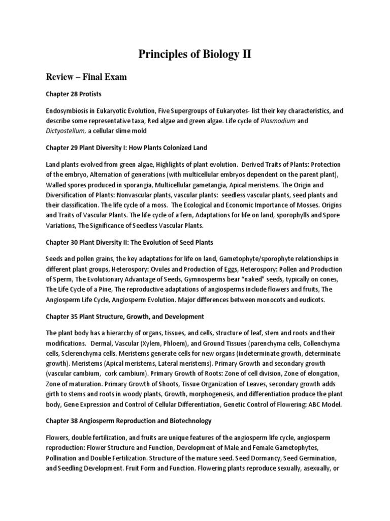 Principles of Biology II: Review - Final Exam | PDF | Plants | Seed