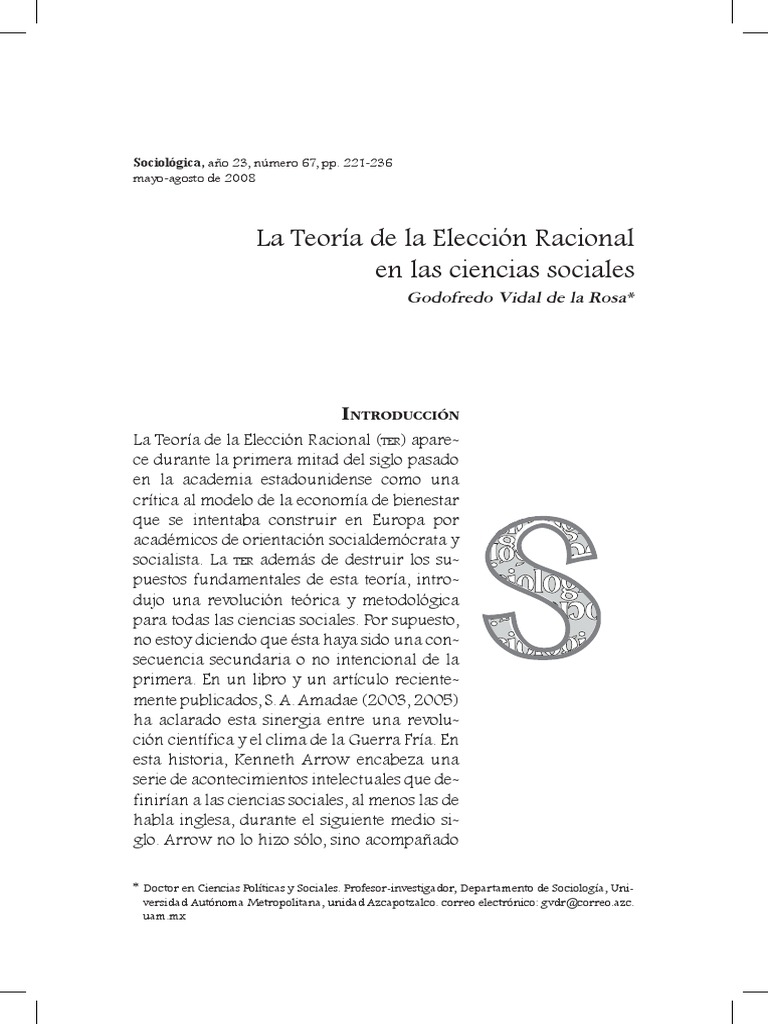 La Teoría de La Elección Racional en Las Ciencias Sociales PDF | PDF ...