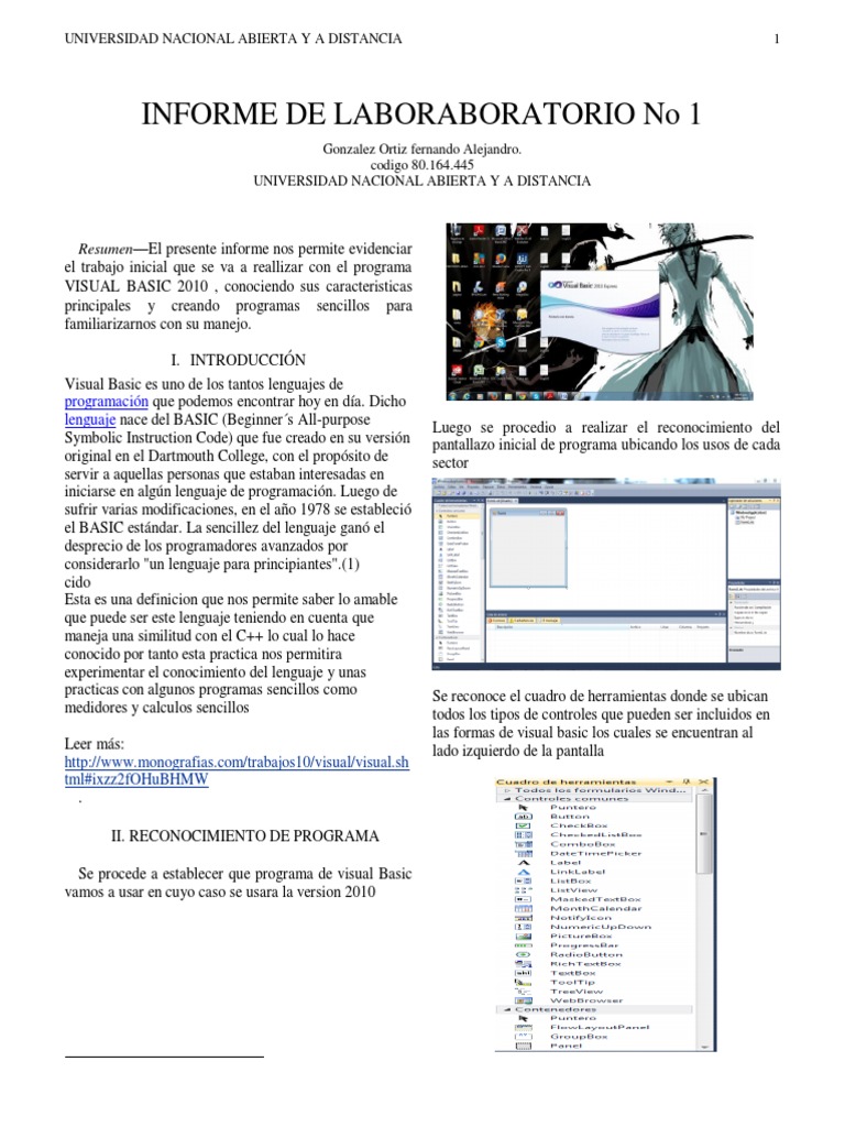 Informe 1 Visual Basic Basico PDF | PDF | Básico | Ingeniería Informática