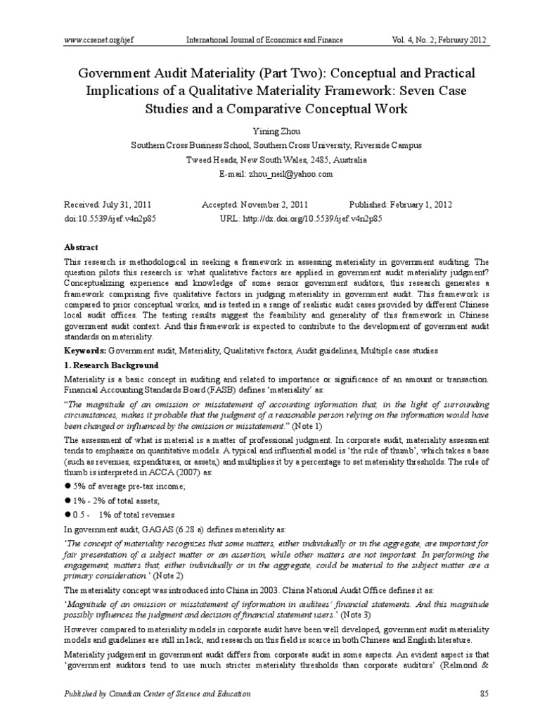 Government Audit Materiality Conceptual and Practical Implications of A ...