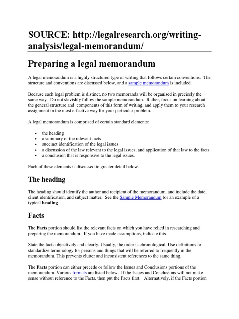 Preparing a Legal Memorandum | Memorandum | Justice