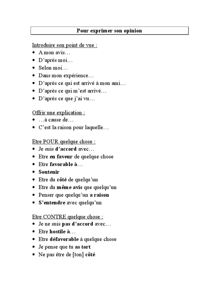 Pour Exprimer Son Opinion | PDF