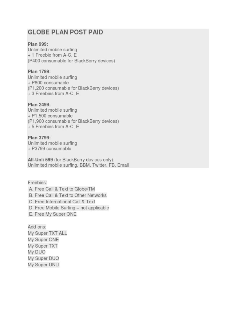 Globe Postpaid Plans Overview | PDF