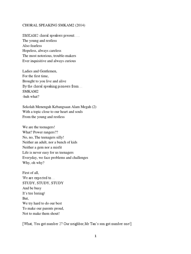 Choral Speaking Script Smkam2 | PDF