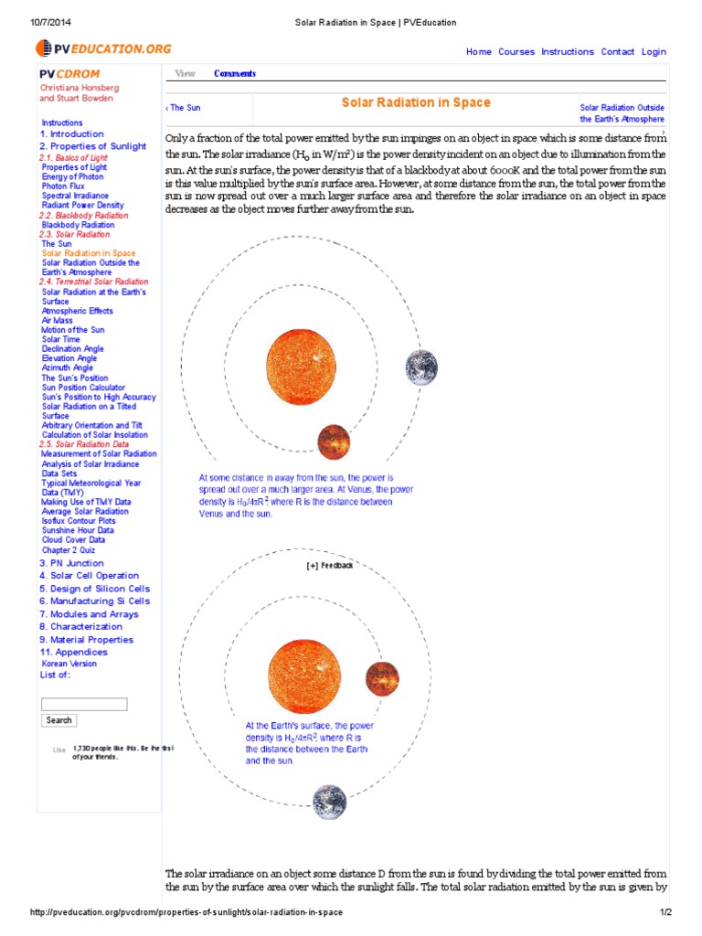 Solar Radiation in Space - PVEducation | PDF | Sun | Radiation