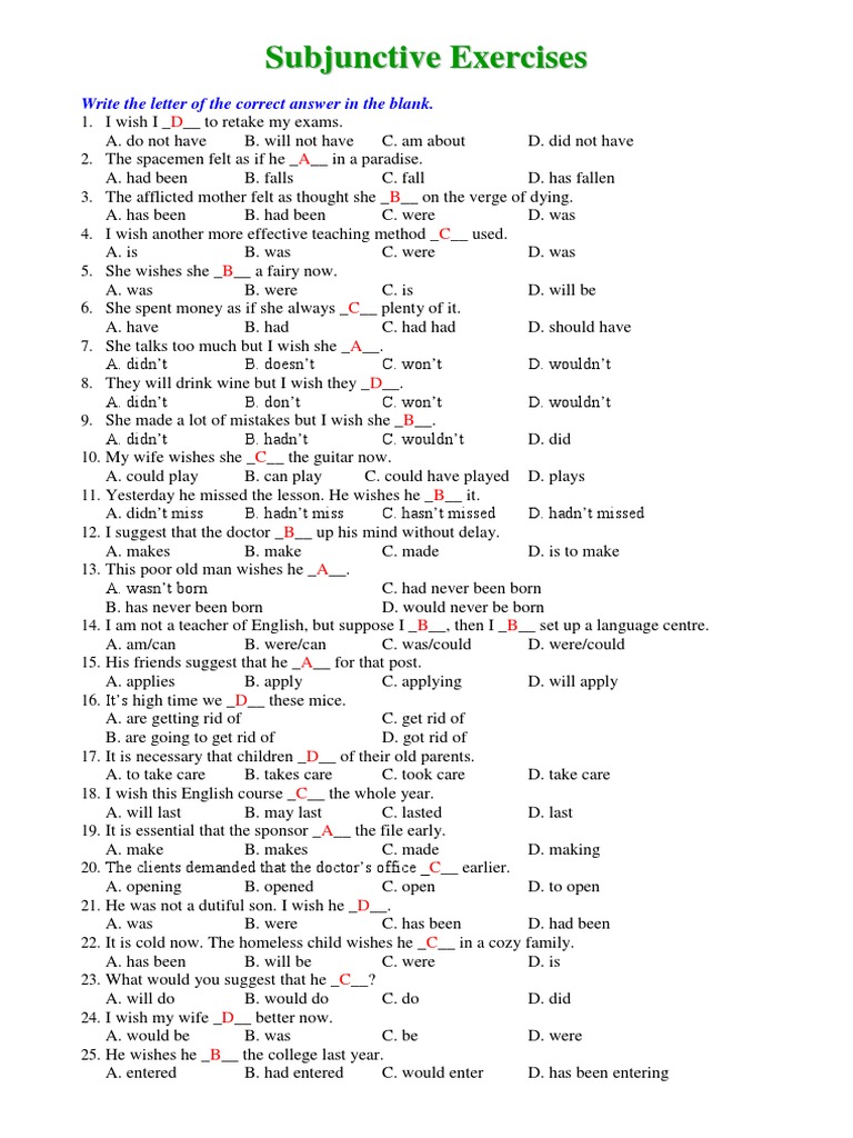 Subjunctive Exercises - Students | PDF