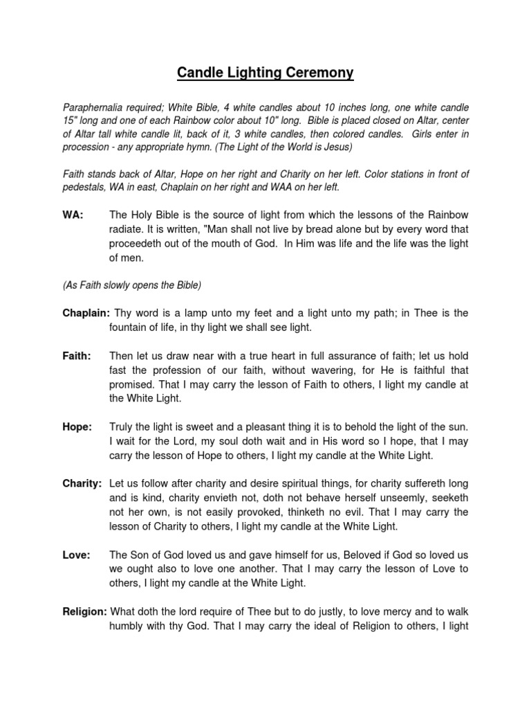 Candle Lighting Ceremony Script | PDF | Altar | Faith