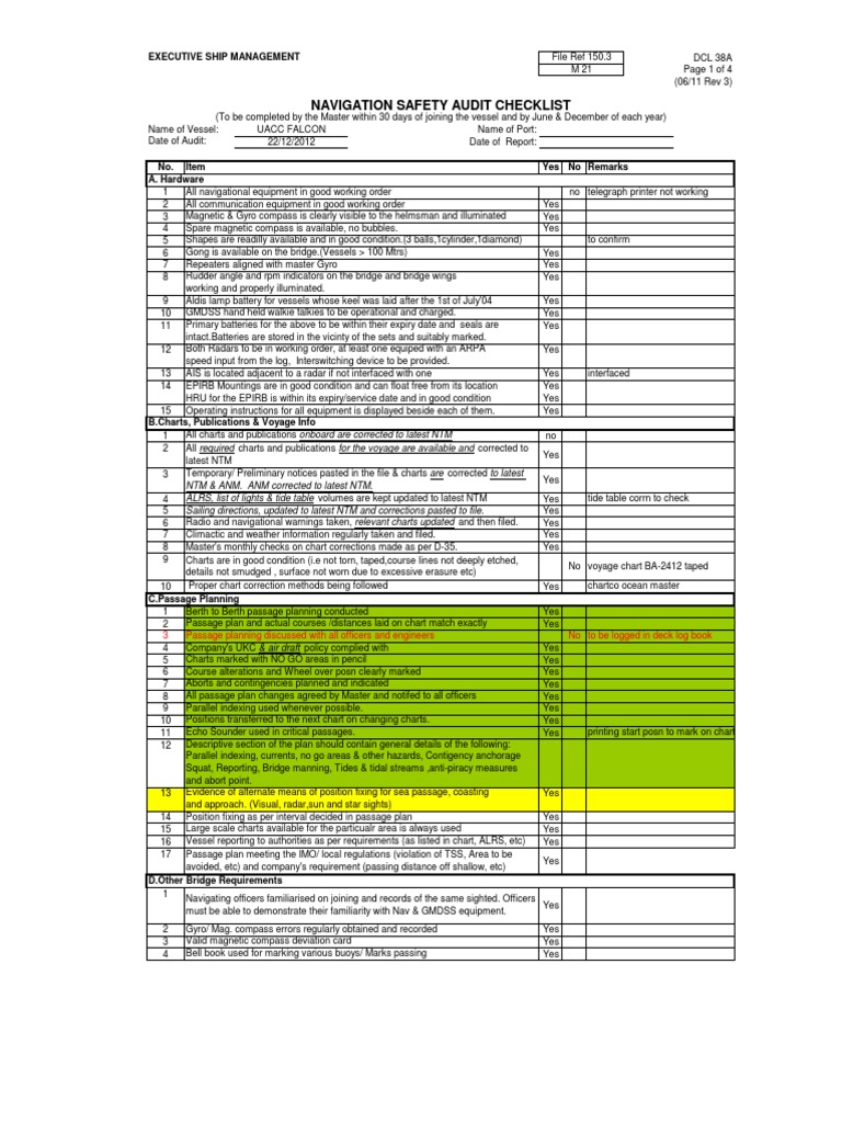 22 DCL38A Rev 3 Navigation Audit Checklist | Navigation | Compass