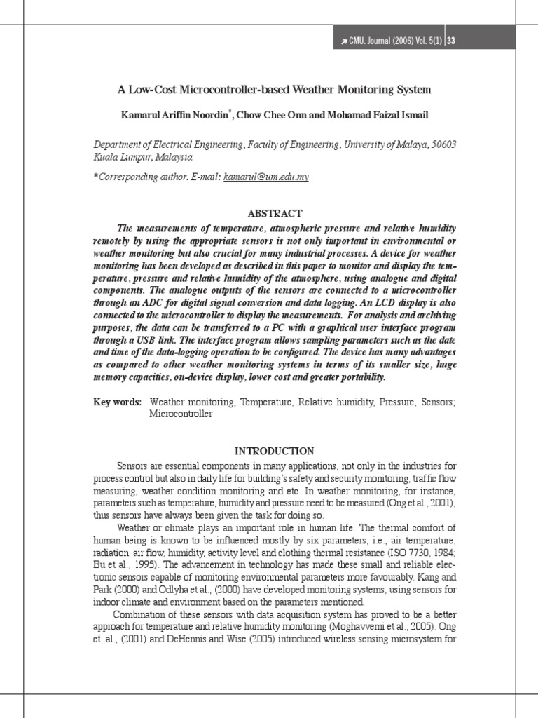 A Low-Cost Microcontroller-Based Weather Monitoring System-Libre | PDF | Amplifier | Sensor