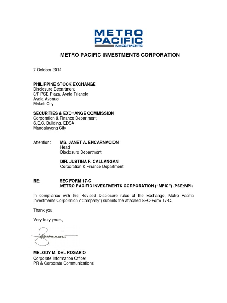 MPIC: Confirmation of News Report | PDF | Makati | U.S. Securities And Exchange Commission