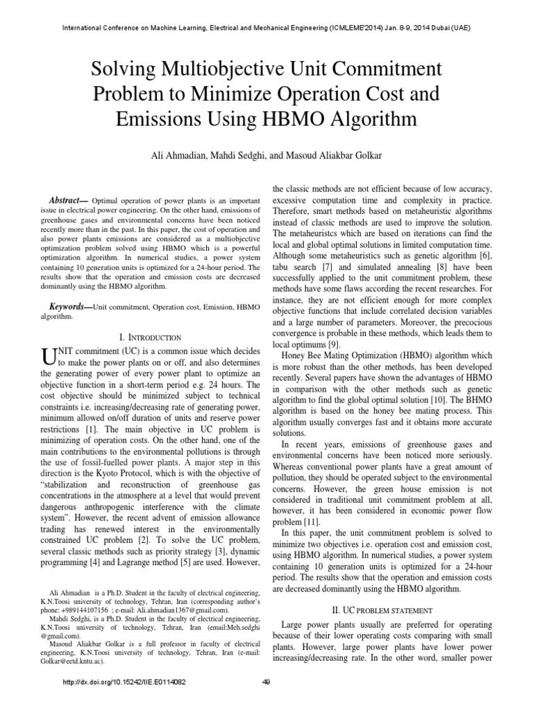 Solving Multiobjective Unit Commitment Problem To Minimize Operation Cost and Emissions Using ...