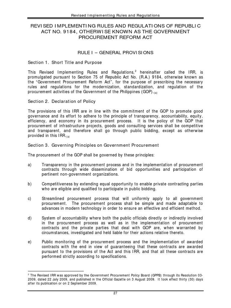 Revised Implementing Rules & Regulations - RA 9184 | PDF | Construction ...