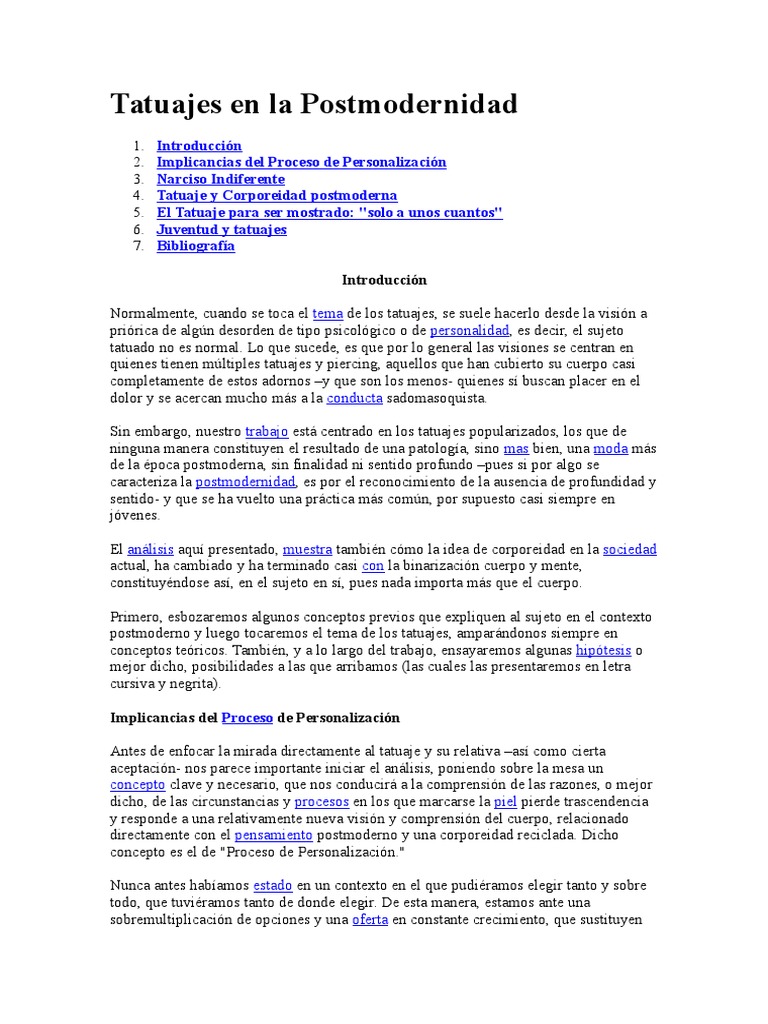 Tatuajes y Juventud Postmoderna | PDF | Tatuaje | Sociedad