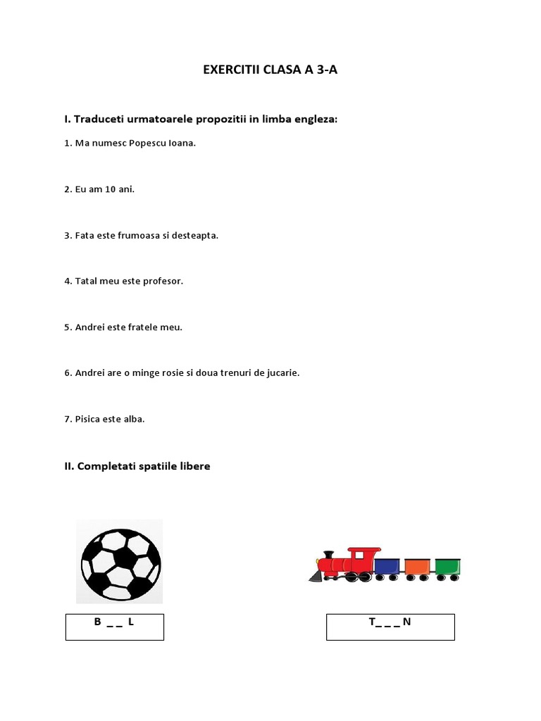 Exercitii pentru Clasa a 3-a | PDF