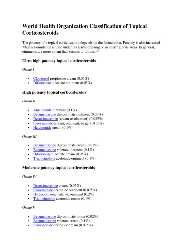 Classification of Topical Corticosteroids (WHO) | PDF | Topical ...