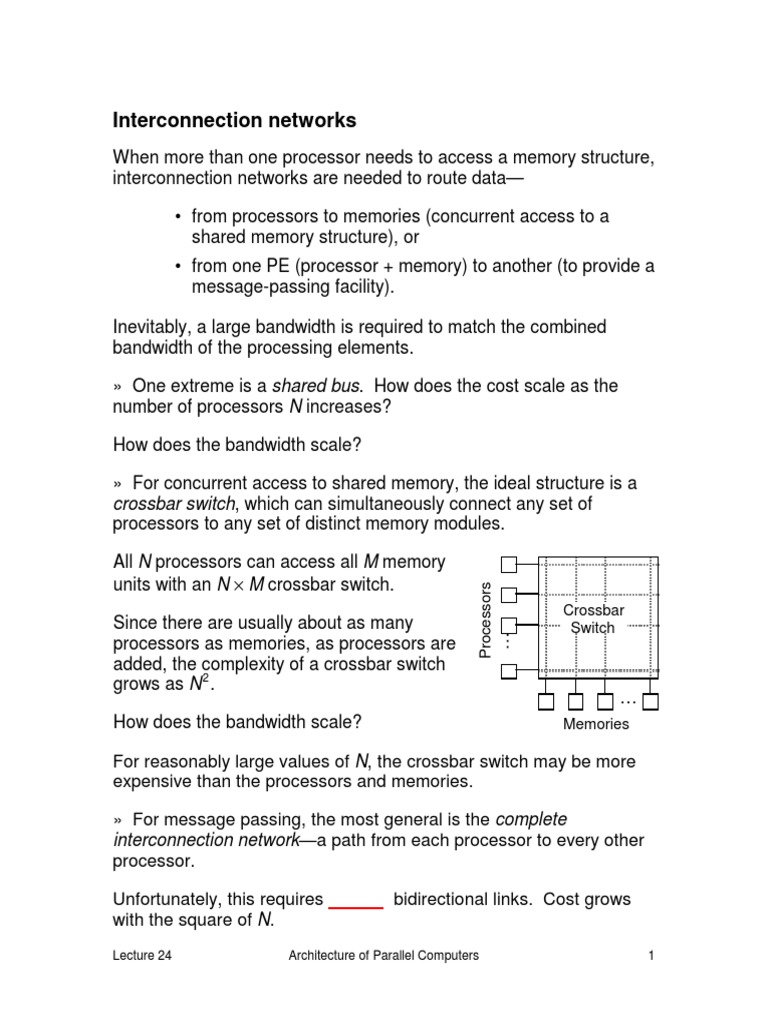 Interconnection Networks: Crossbar Switch, Which Can Simultaneously ...