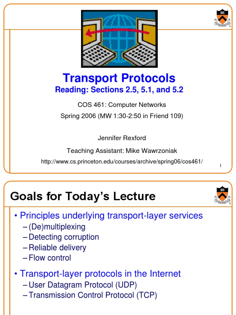 Transport Protocols: Reading: Sections 2.5, 5.1, and 5.2 | PDF ...
