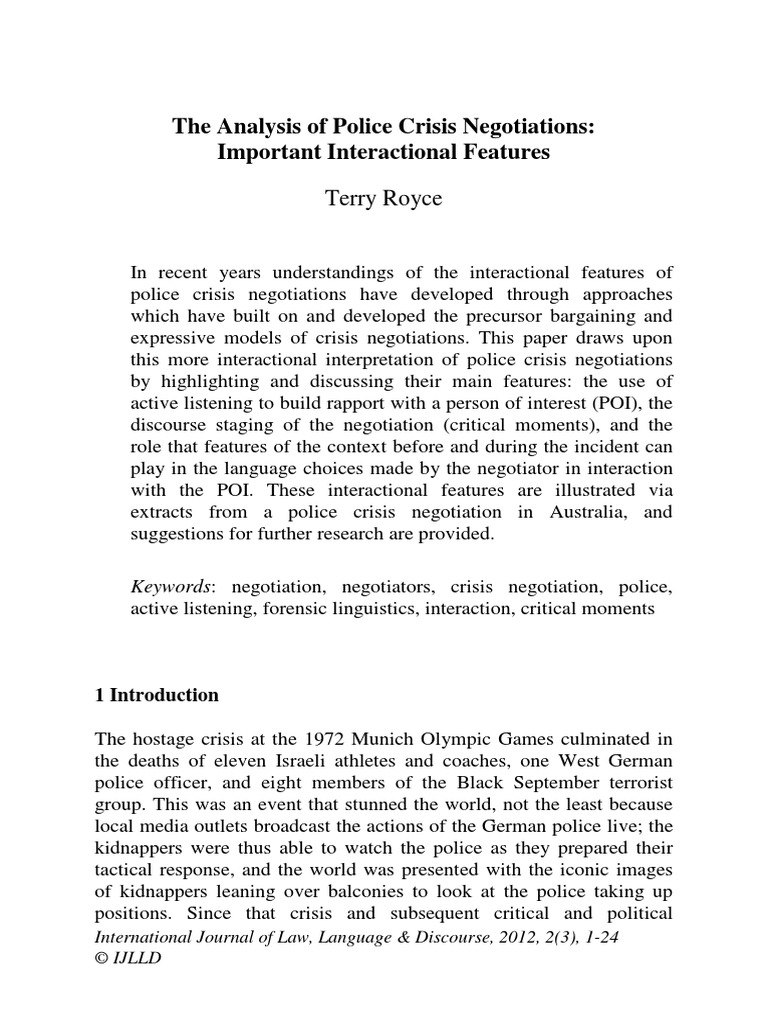 The Analysis of Police Crisis Negotiations: Important Interactional ...