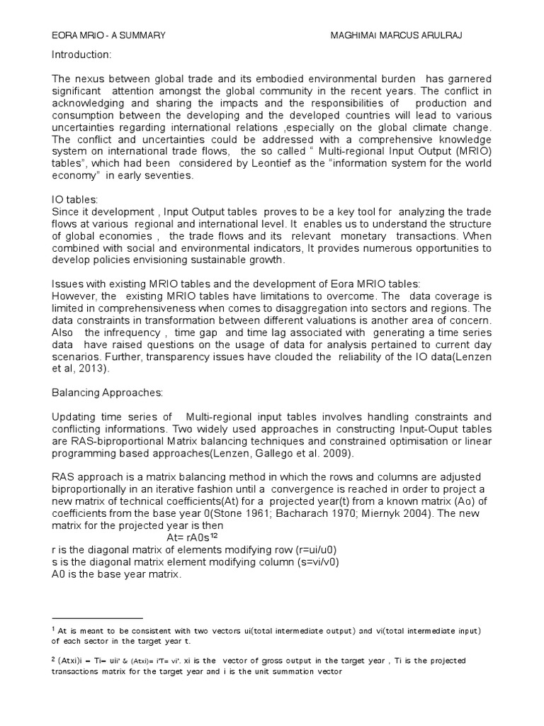 Multiregional Input Output Table Eora Pdf Matrix Mathematics Statistics