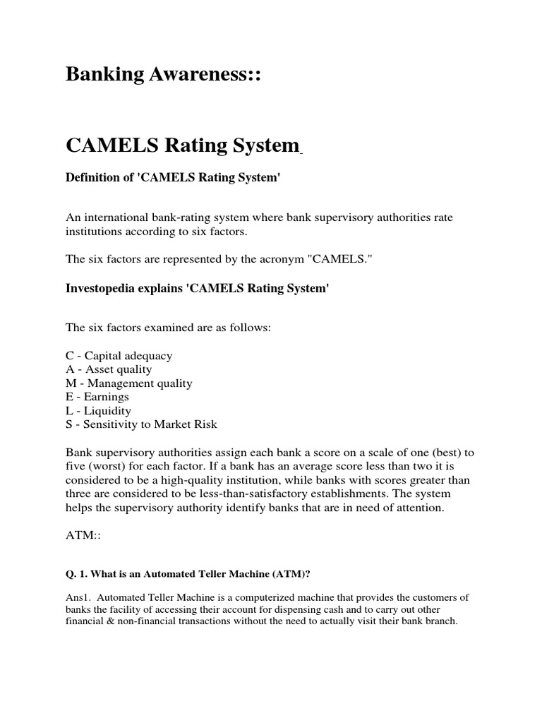 CAMELS Rating System | PDF | Automated Teller Machine | Cheque