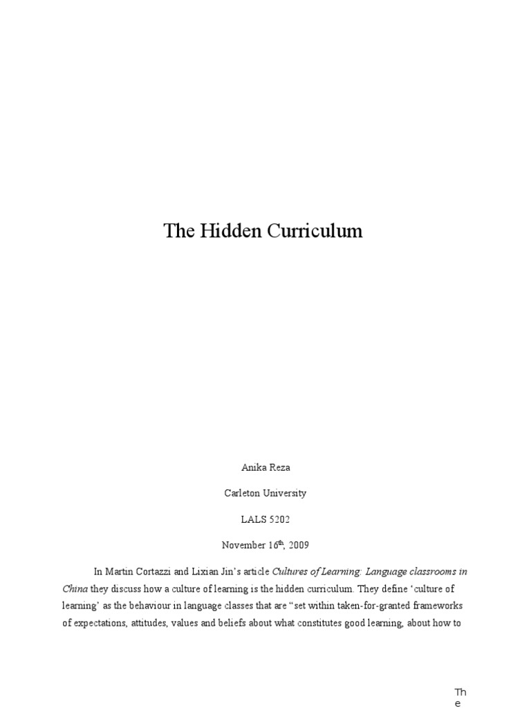 The Hidden Curriculum | PDF | Curriculum | Teachers