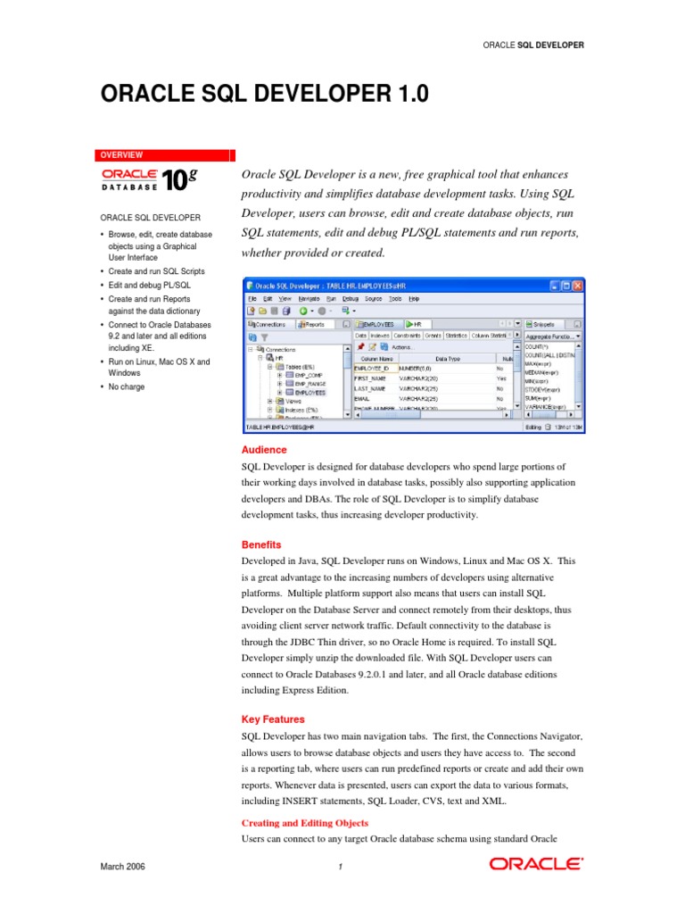 Oracle SQL Developer - Overview | PDF | Pl/Sql | Databases