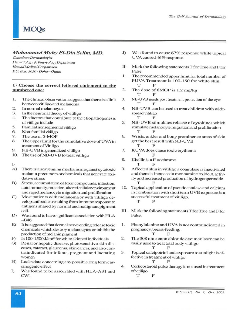 MCQ Dermatology | PDF