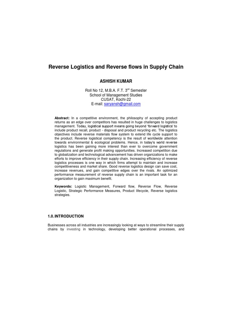 Reverse Logistics and Reverse Flows in Supply Chain | PDF | Logistics ...