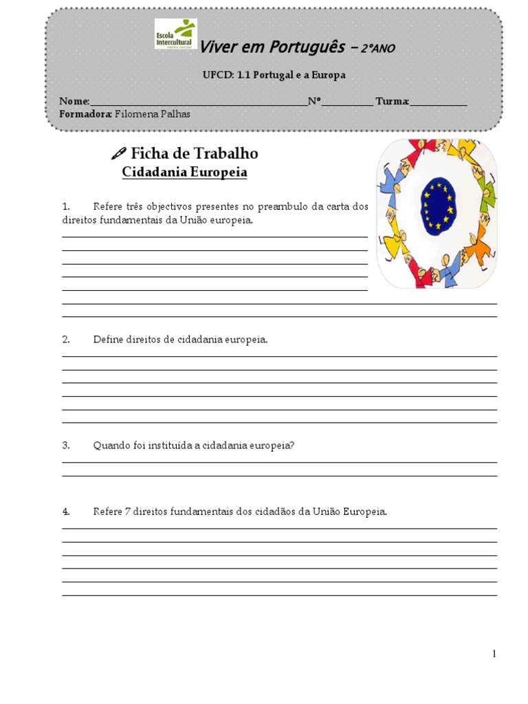Ficha de Trabalho-Cidadania Europeia | PDF