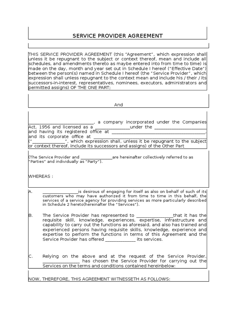 Blank Service Provider | Download Free PDF | Indemnity | Business