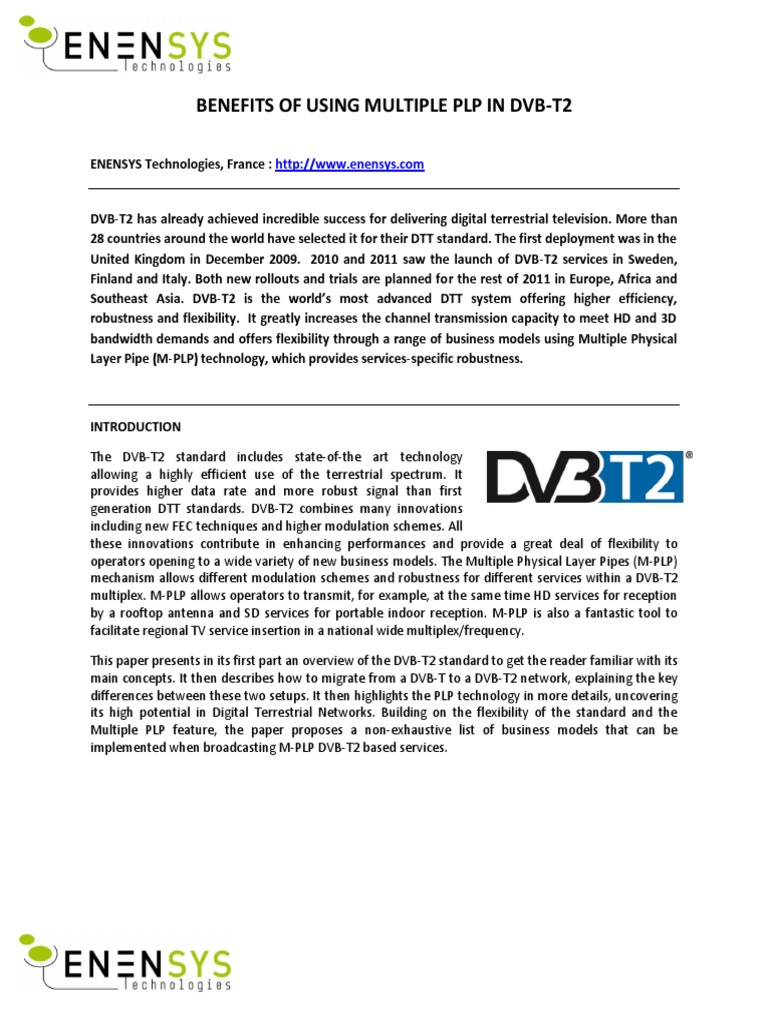 ENENSYS Technologies - Benefits of Using Multiple PLP in DVB-T2 PDF | PDF | Forward Error ...